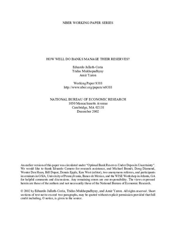 (PDF) How Well Do Banks Manage Their Reserves?