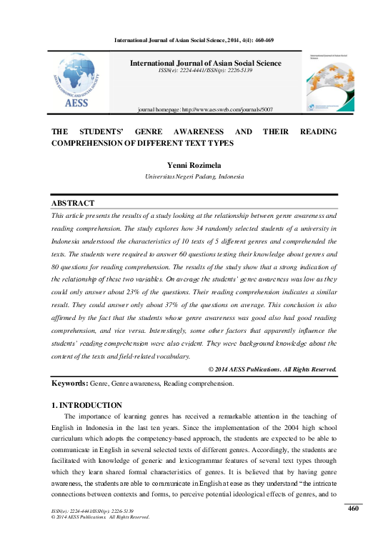 (PDF) The Students' Genre Awareness and Their Reading Comprehension of ...