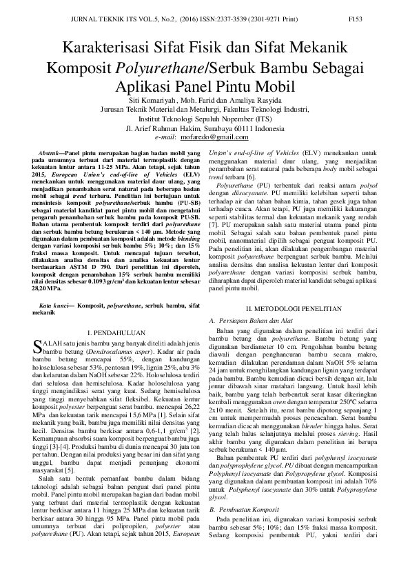 (PDF) Karakterisasi Sifat Fisik dan Sifat Mekanik Komposit Polyurethane/Serbuk Bambu Sebagai ...