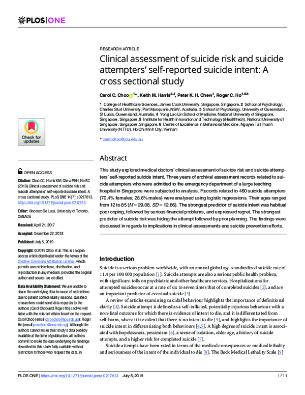 (PDF) Clinical assessment of suicide risk and suicide attempters' self ...