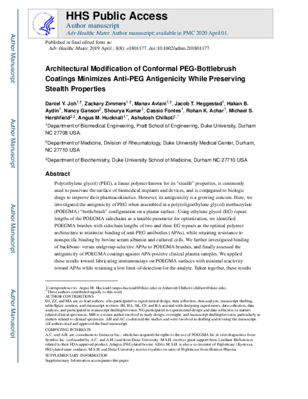 (PDF) Architectural Modification of Conformal PEG‐Bottlebrush Coatings ...
