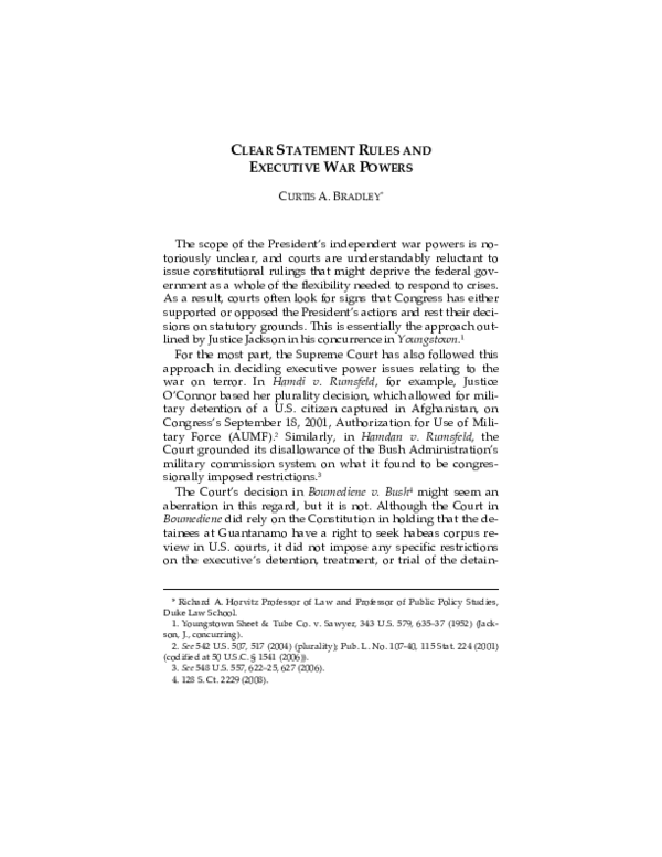 (PDF) Clear Statement Rules and Executive War Powers