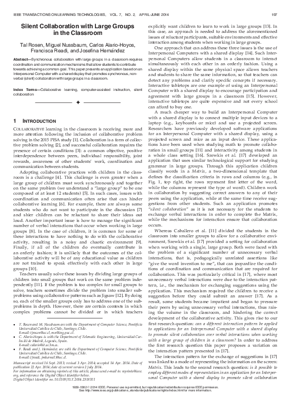 (PDF) Silent Collaboration with Large Groups in the Classroom