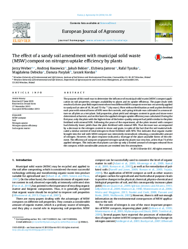 (PDF) The effect of a sandy soil amendment with municipal solid waste ...