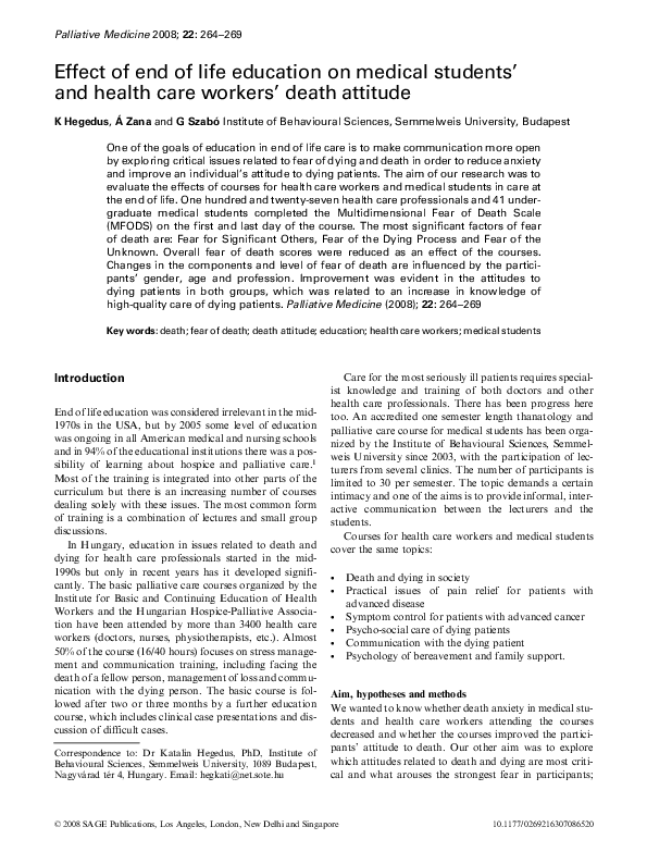(PDF) Effect of end of life education on medical students’ and health ...