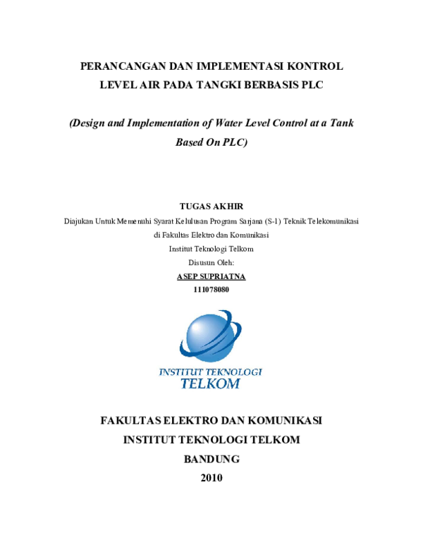 Pdf Perancangan Dan Implementasi Kontrol Level Air Pada Tangki