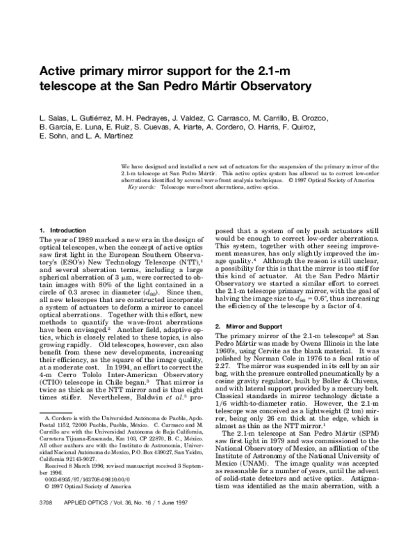 (PDF) Active primary mirror support for the 21-m telescope at the San ...
