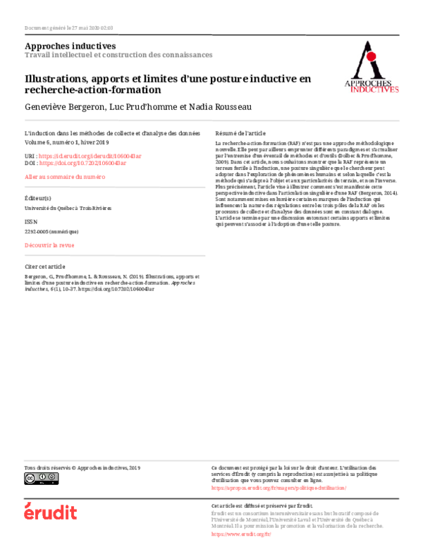 (PDF) Illustrations, apports et limites d’une posture inductive en ...
