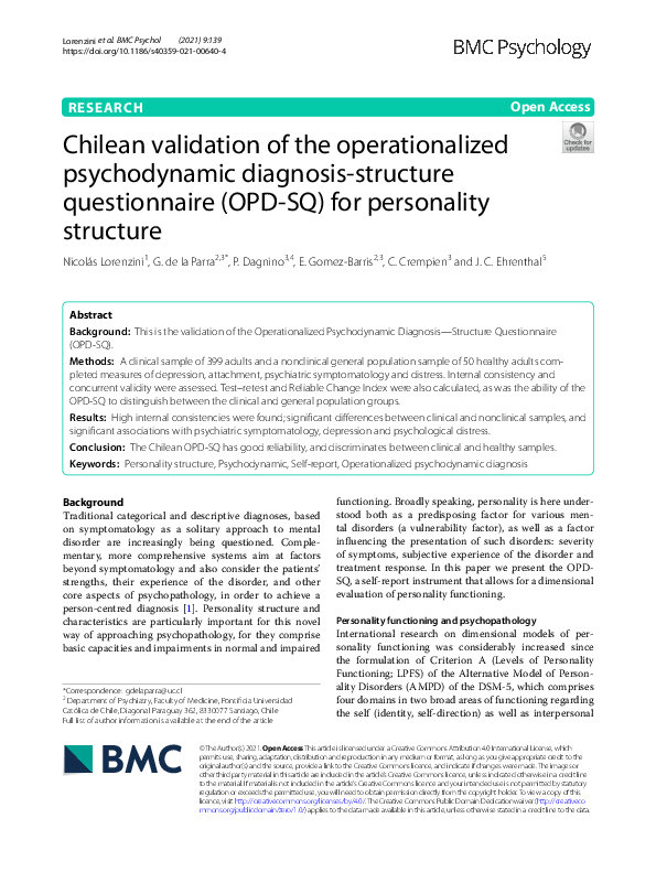 (PDF) Chilean validation of the operationalized psychodynamic diagnosis ...