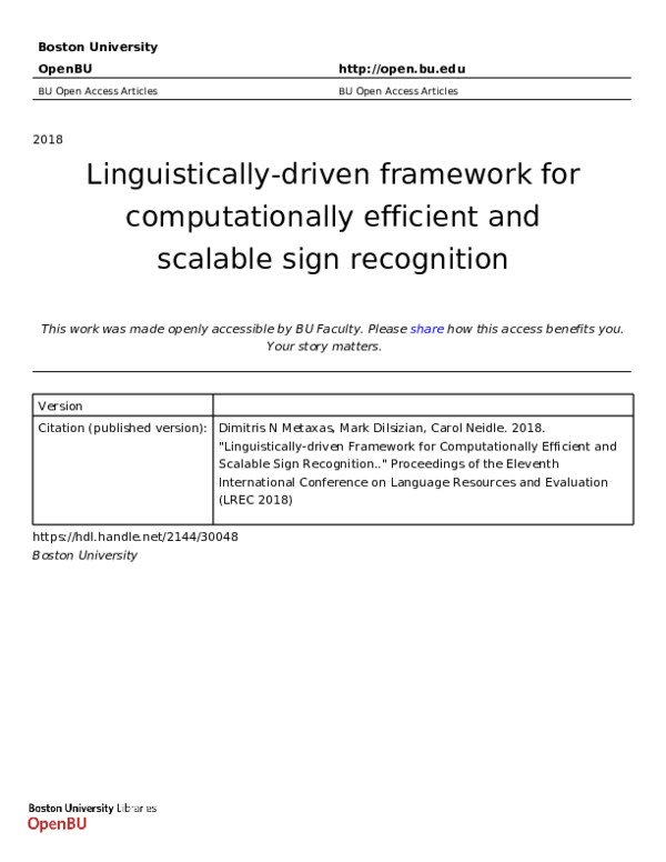 Pdf Linguistically Driven Framework For Computationally Efficient And Scalable Sign Recognition