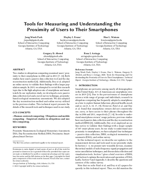 (PDF) Tools for Measuring and Understanding the Proximity of Users to Their Smartphones