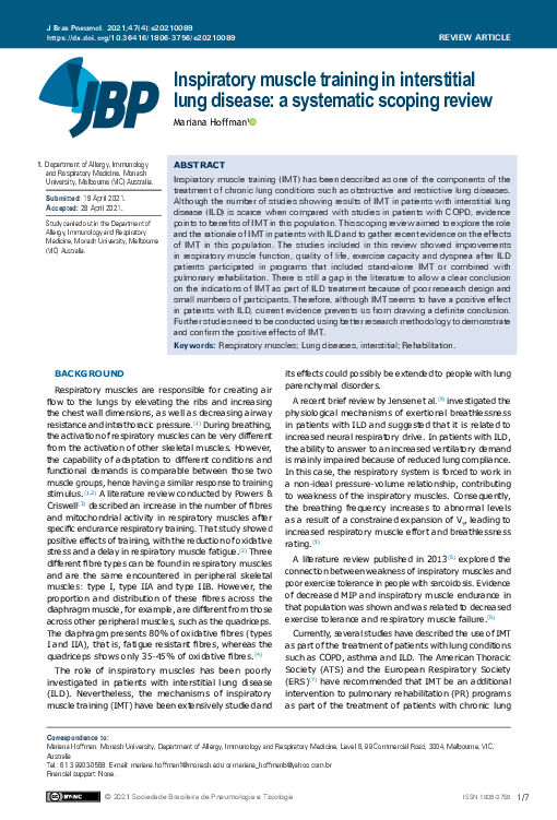 (PDF) Inspiratory muscle training in interstitial lung disease: a ...