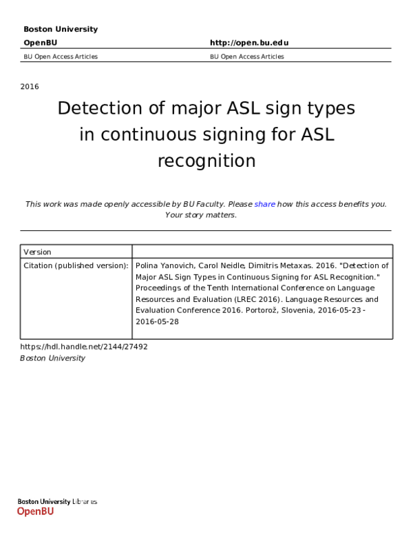 (PDF) Detection of Major ASL Sign Types in Continuous Signing for ASL ...