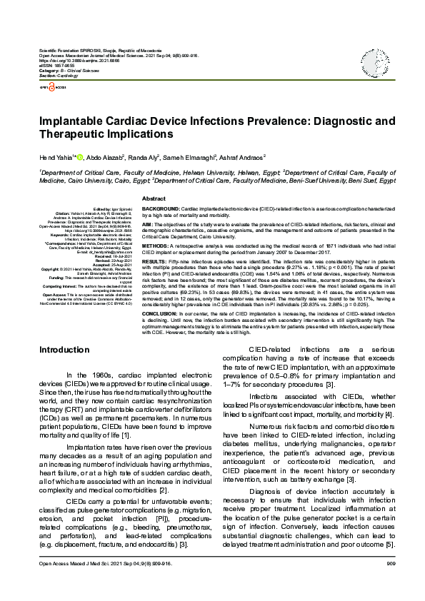(PDF) Implantable Cardiac Device Infections Prevalence: Diagnostic and ...