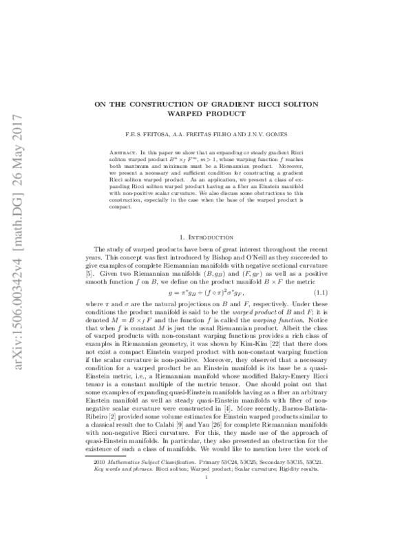 (PDF) Gradient Ricci soliton warped product | Francisco Feitosa ...