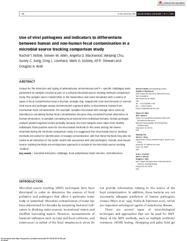(PDF) Use of viral pathogens and indicators to differentiate between human and non-human fecal ...
