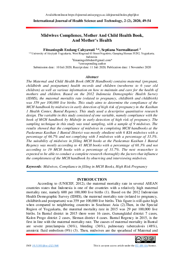 (PDF) Midwives Complience, Mother And Child Health Book, And Mother’s ...