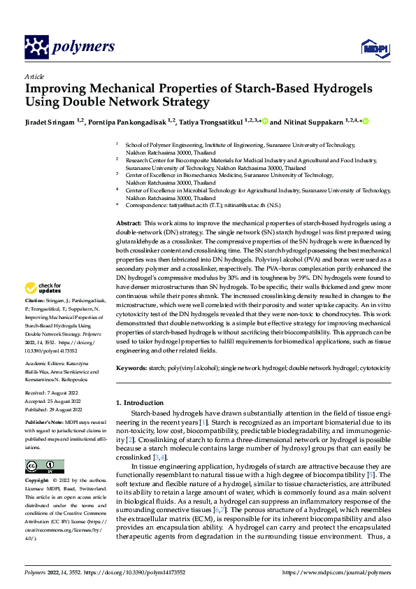 (PDF) Improving Mechanical Properties of Starch-Based Hydrogels Using ...