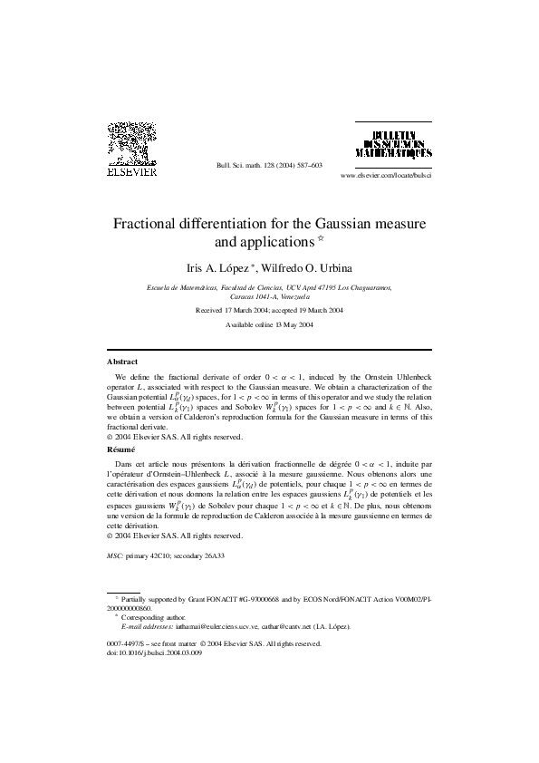 (PDF) Fractional differentiation for the Gaussian measure and applications