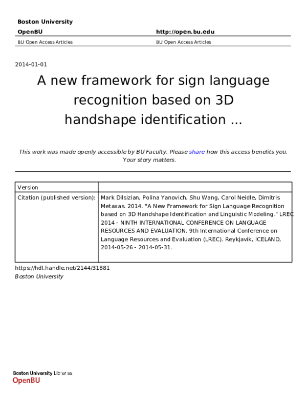 (PDF) A New Framework for Sign Language Recognition based on 3D ...