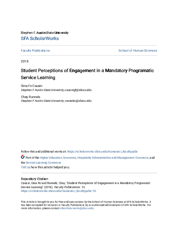 (PDF) Student Perceptions of the “Learning” in Service-Learning Courses