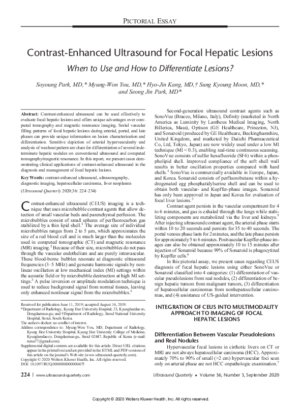 (PDF) Contrast-Enhanced Ultrasound for Focal Hepatic Lesions When to Use and How to ...