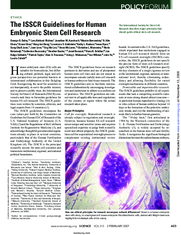 (PDF) The ISSCR Guidelines for Human Embryonic Stem Cell Research