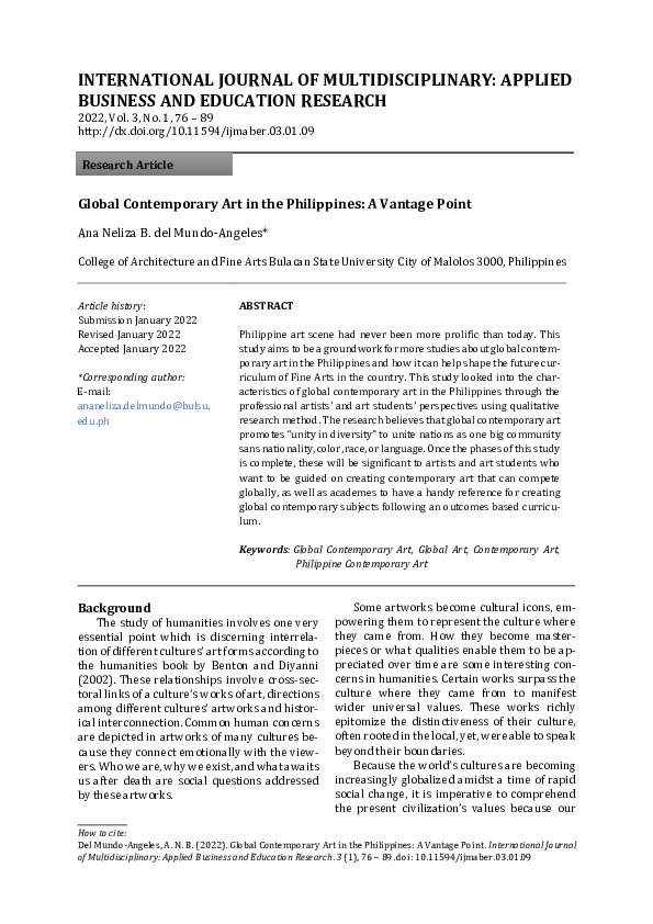 (PDF) Global Contemporary Art in the Philippines: A Vantage Point