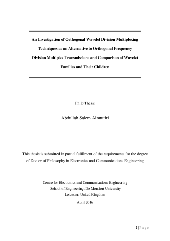 (PDF) An Investigation of Orthogonal Wavelet Division Multiplexing Techniques as an Alternative ...