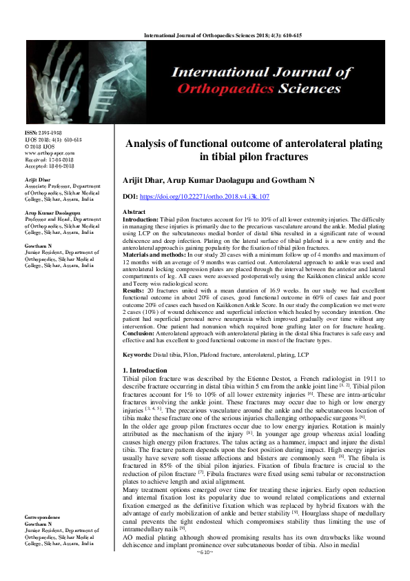 (PDF) Anterolateral Plating for Tibial Pilon Fractures