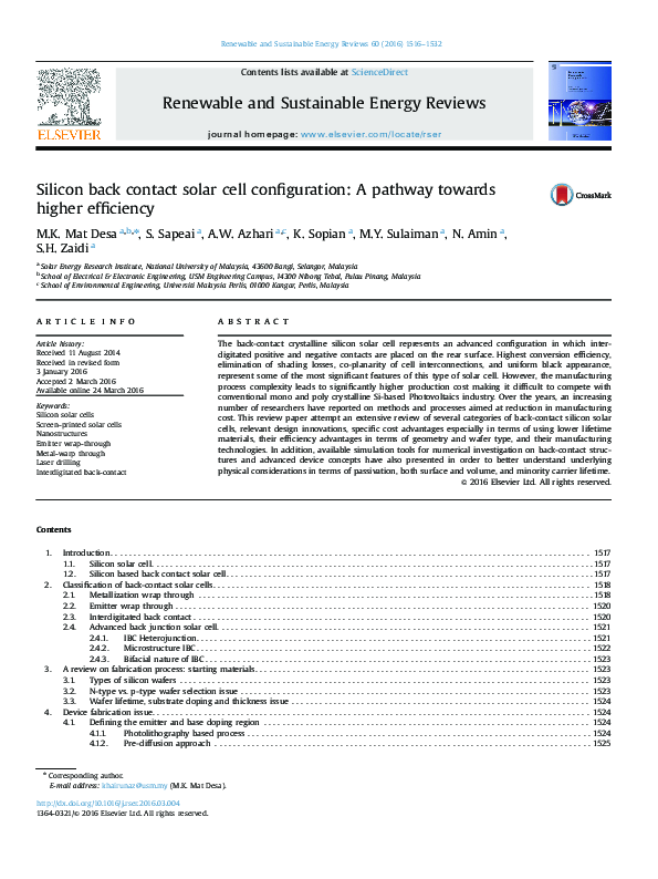 (PDF) Silicon back contact solar cell configuration: A pathway towards ...