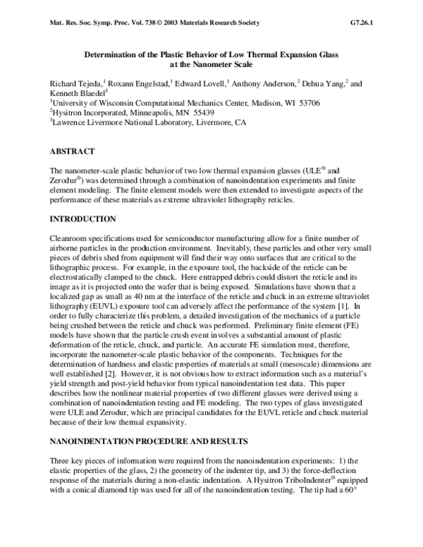(PDF) Determination of the Plastic Behavior of Low Thermal Expansion ...
