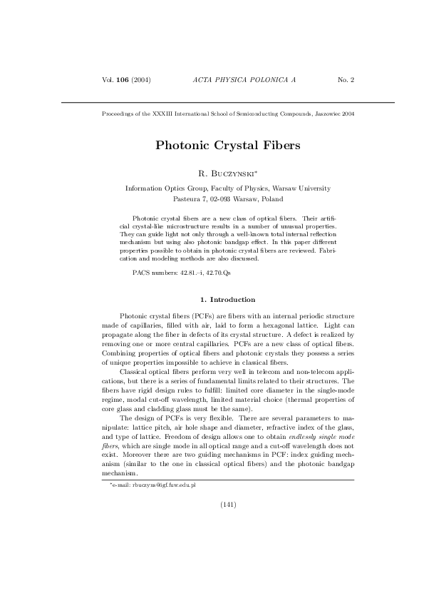 (PDF) Photonic Crystal Fibers