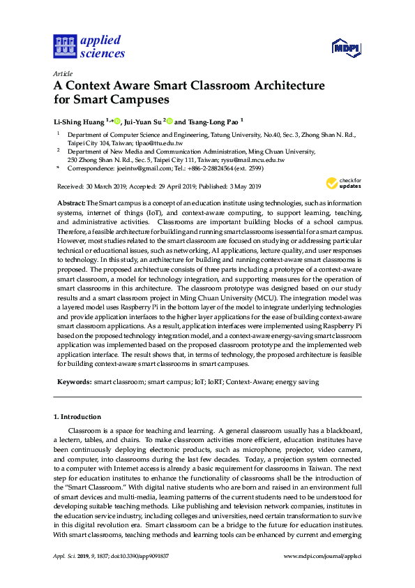(PDF) A Context Aware Smart Classroom Architecture for Smart Campuses