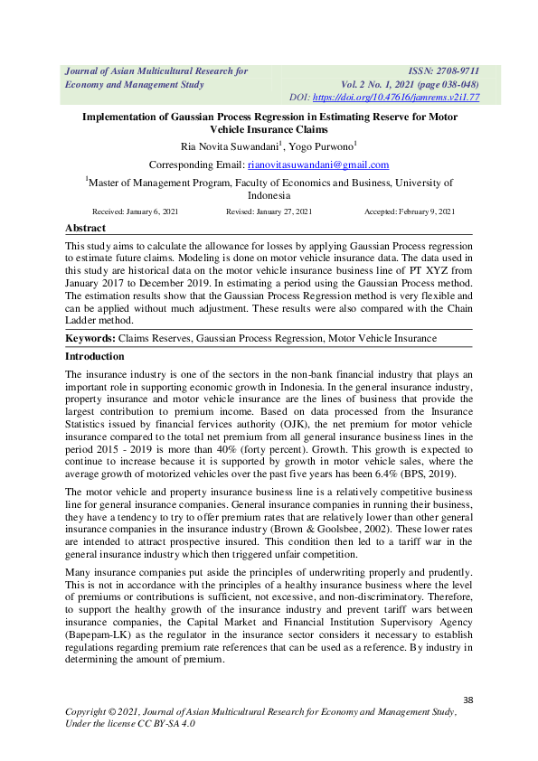 Pdf Implementation Of Gaussian Process Regression In Estimating Motor Vehicle Insurance Claims