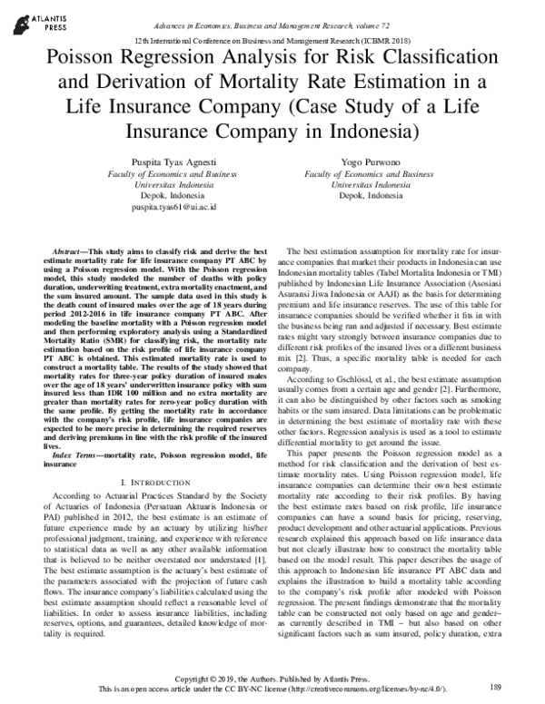 (PDF) Poisson Regression Analysis for Risk Classification and ...