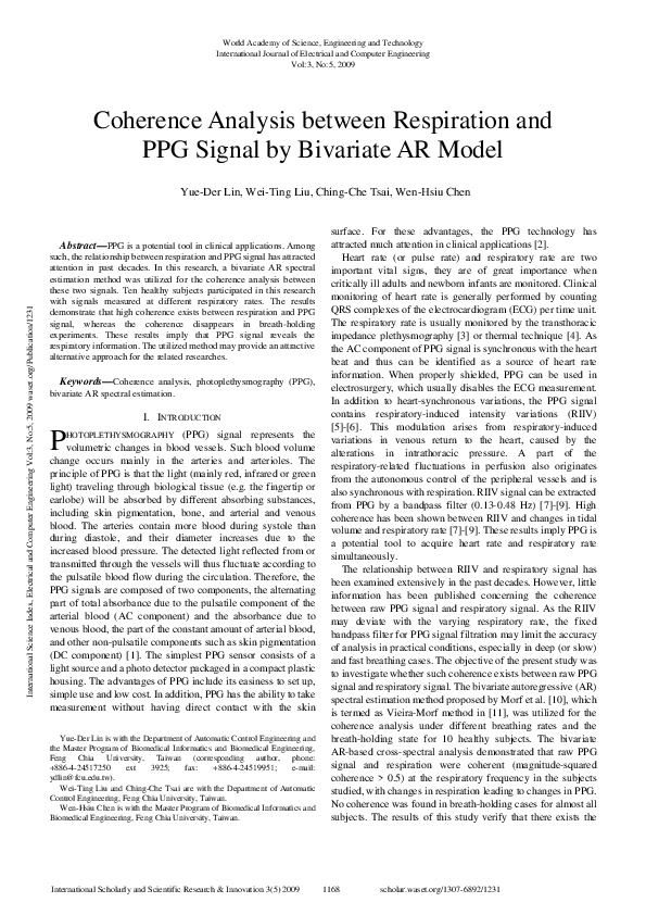(PDF) Coherence Analysis Between Respiration And Ppg Signal By ...