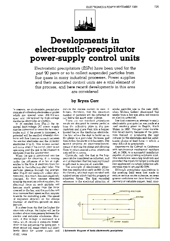 (PDF) Developments in electrostatic-precipitator power-supply control units