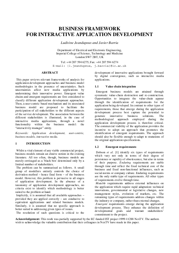 (PDF) Business Framework for Interactive Application Development