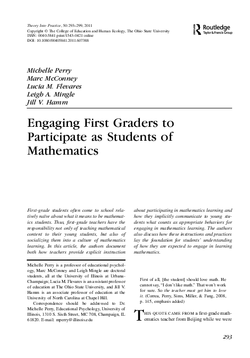 (PDF) Engaging First Graders to Participate as Students of Mathematics