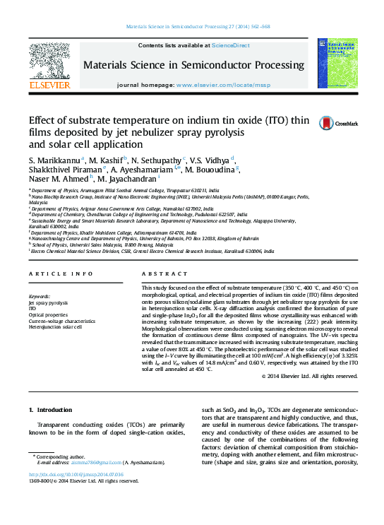 (PDF) Effect of substrate temperature on indium tin oxide (ITO) thin films deposited by jet ...