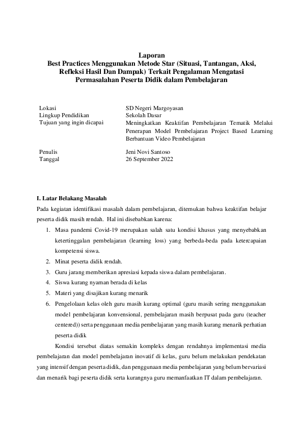 (PDF) Laporan Best Practices Menggunakan Metode Star (Situasi ...