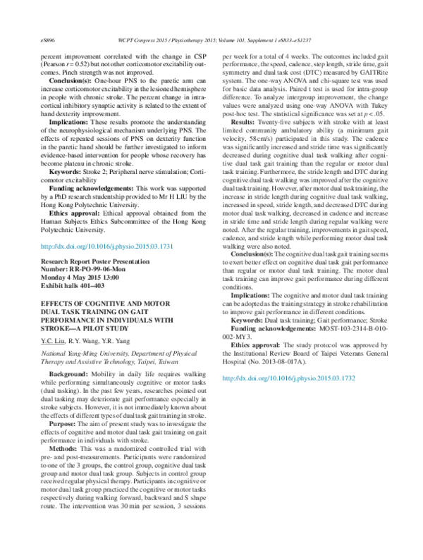 (PDF) Effects of cognitive and motor dual task training on gait ...