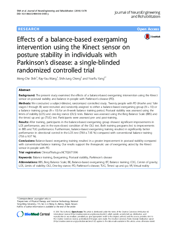 (PDF) Effects of a balance-based exergaming intervention using the Kinect sensor on posture ...