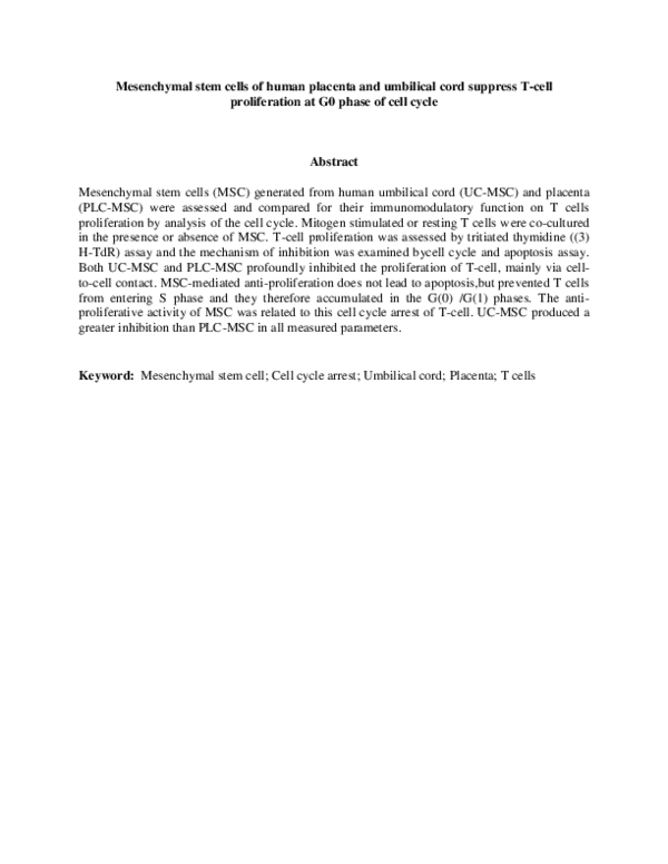 (PDF) Mesenchymal stem cells of human placenta and umbilical cord ...