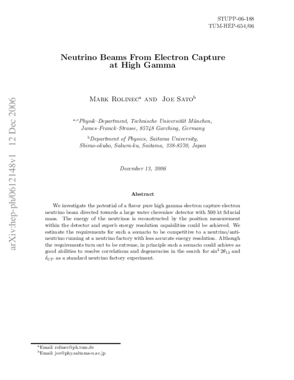 (PDF) Neutrino beams from electron capture at high gamma