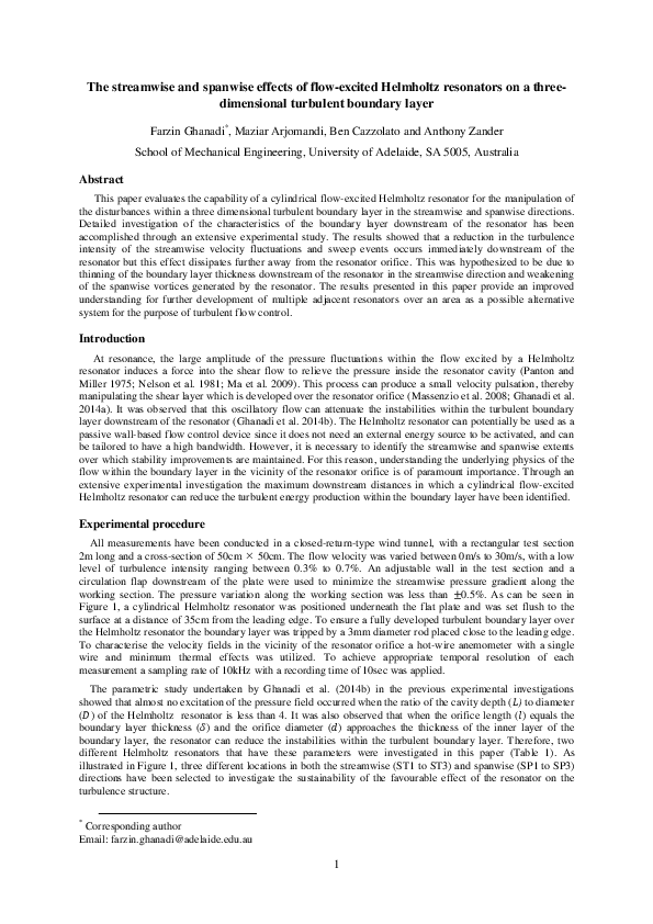 (PDF) The streamwise and spanwise effects of flow-excited Helmholtz resonators on a three ...