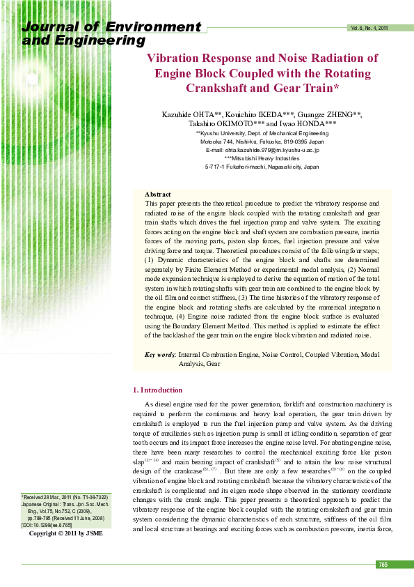 (PDF) Vibration Response and Noise Radiation of Engine Block Coupled ...