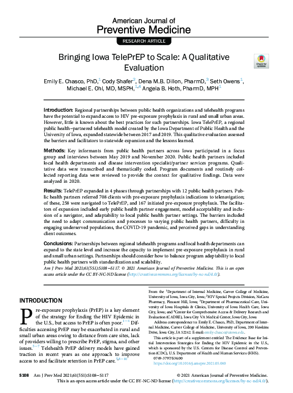 (PDF) Bringing Iowa TelePrEP to Scale: A Qualitative Evaluation | Emily ...