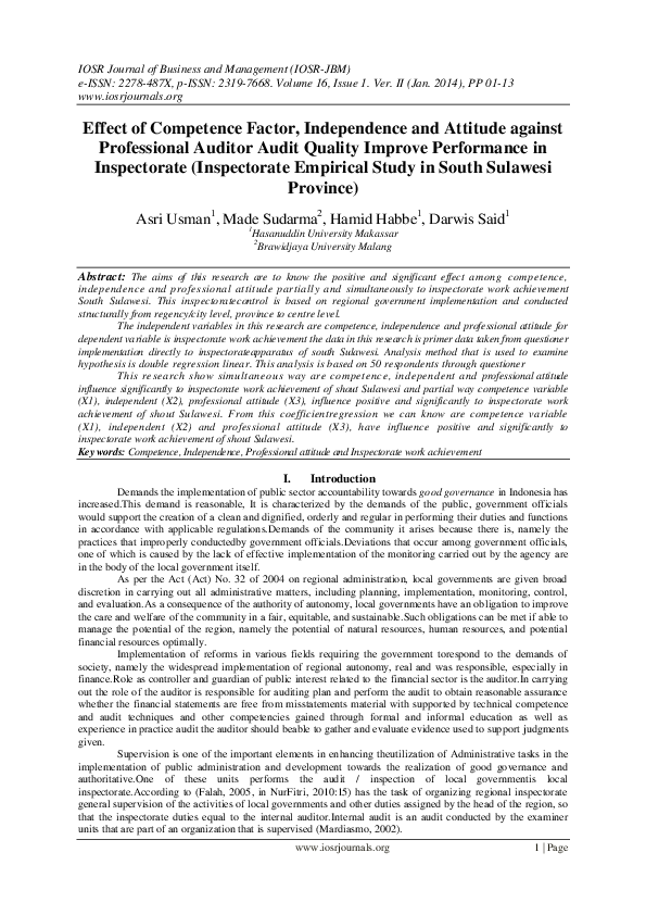 (PDF) Effect of Competence Factor, Independence and Attitude against ...